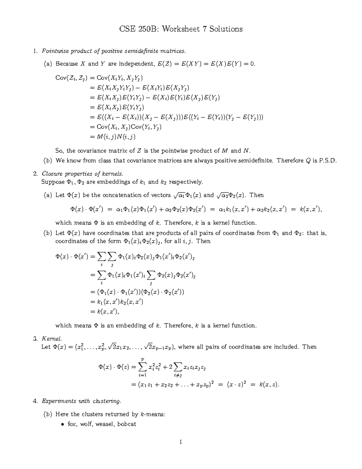 CSE 250B Worksheet 7 Solutions - Pointwise product of positive ...