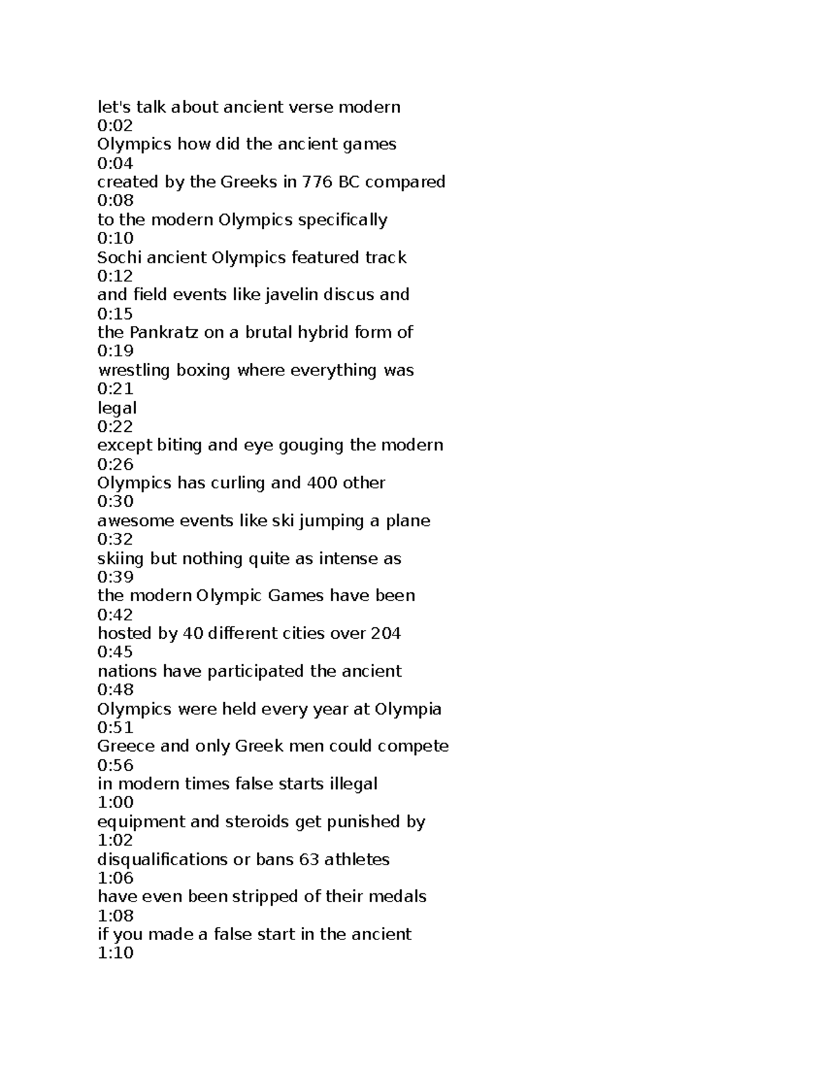 Ancient Vs. Modern Olympics transcript - let's talk about ancient verse ...