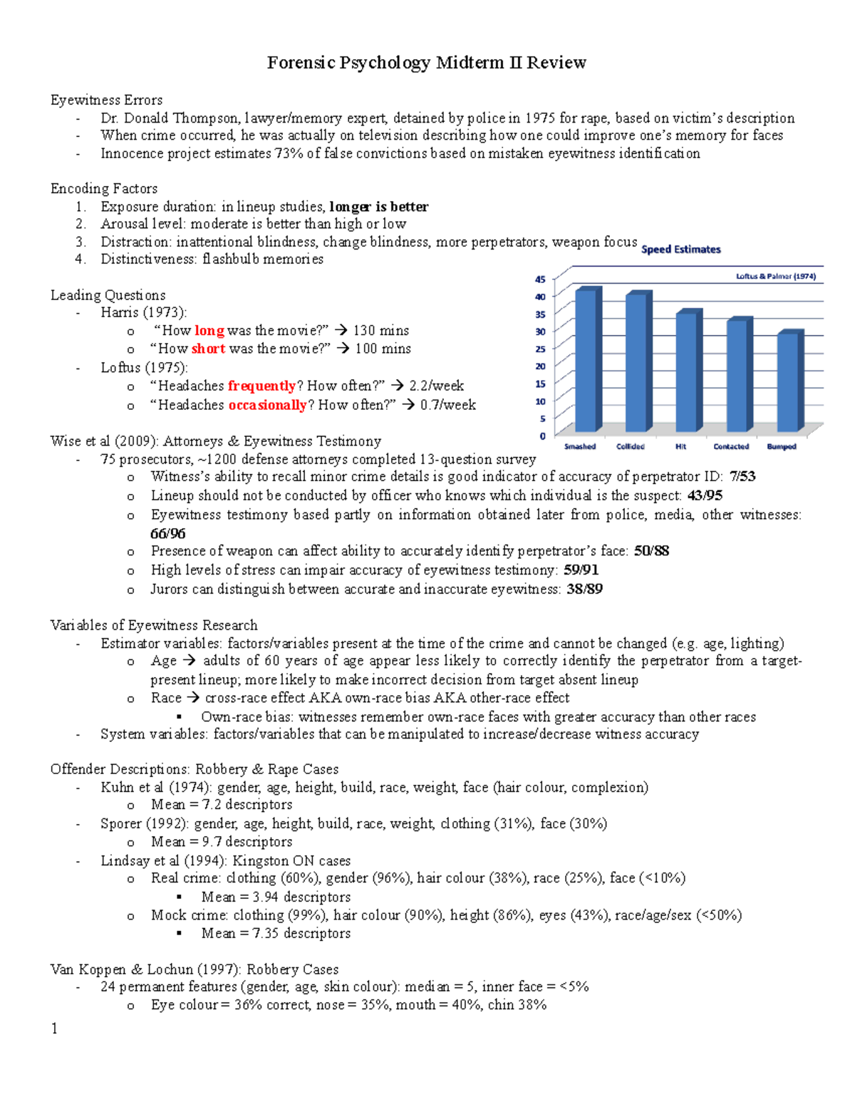 Forensic Psychology Midterm II Review - Forensic Psychology Midterm II Review Eyewitness Errors ...