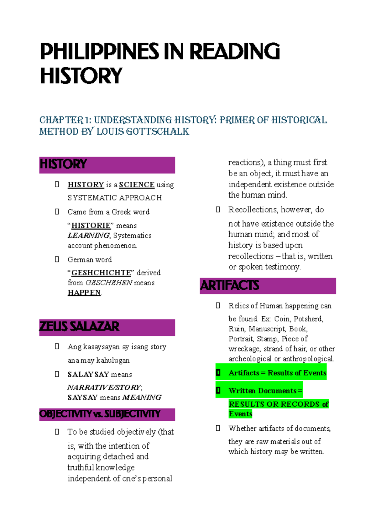 RPH (lesson 1 to 7) - PHILIPPINES IN READING HISTORY CHAPTER 1 ...