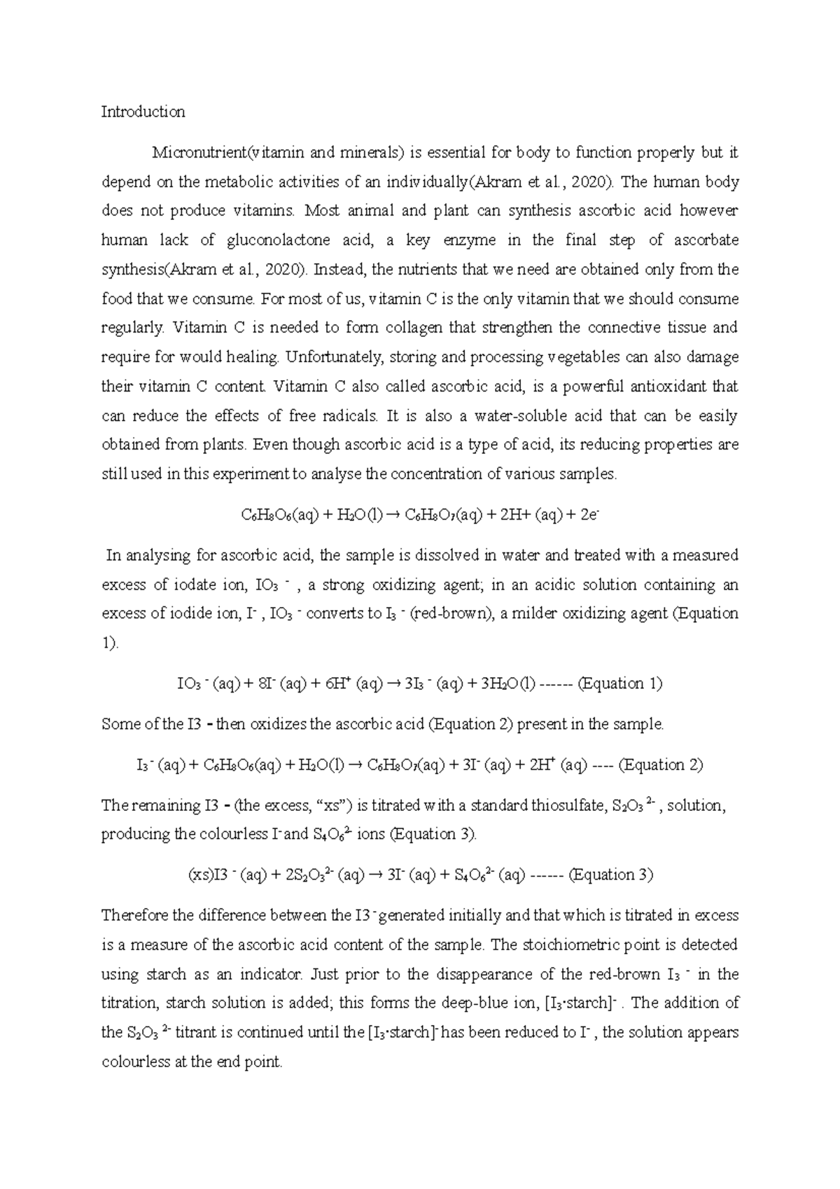 Introduction of vitamin C lab report 2021 - Introduction Micronutrient ...