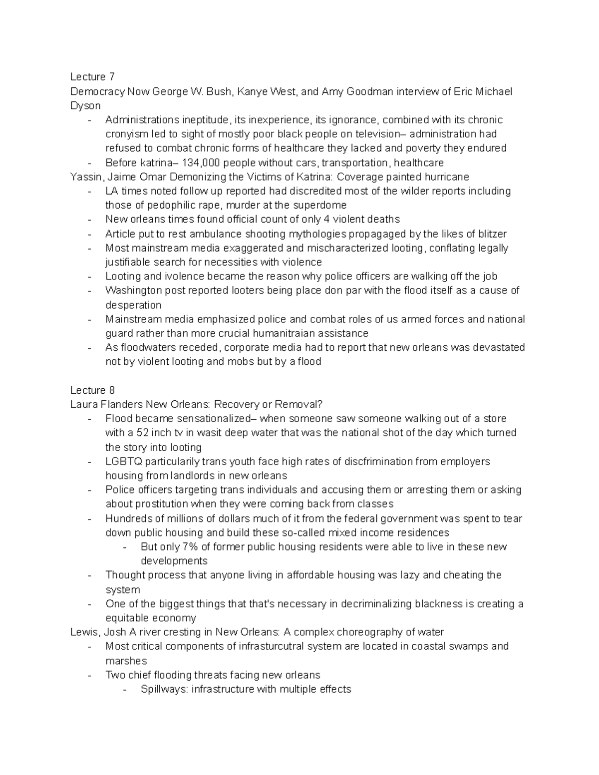 ESPM Reading Notes Lectures 7-10 - Lecture 7 Democracy Now George W ...