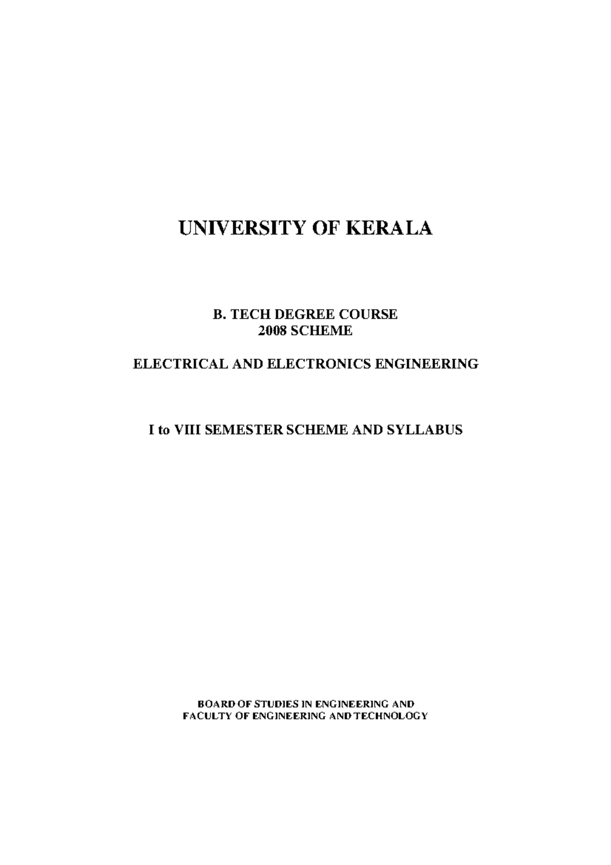Electrical electronics - UNIVERSITY OF KERALA B. TECH DEGREE COURSE ...