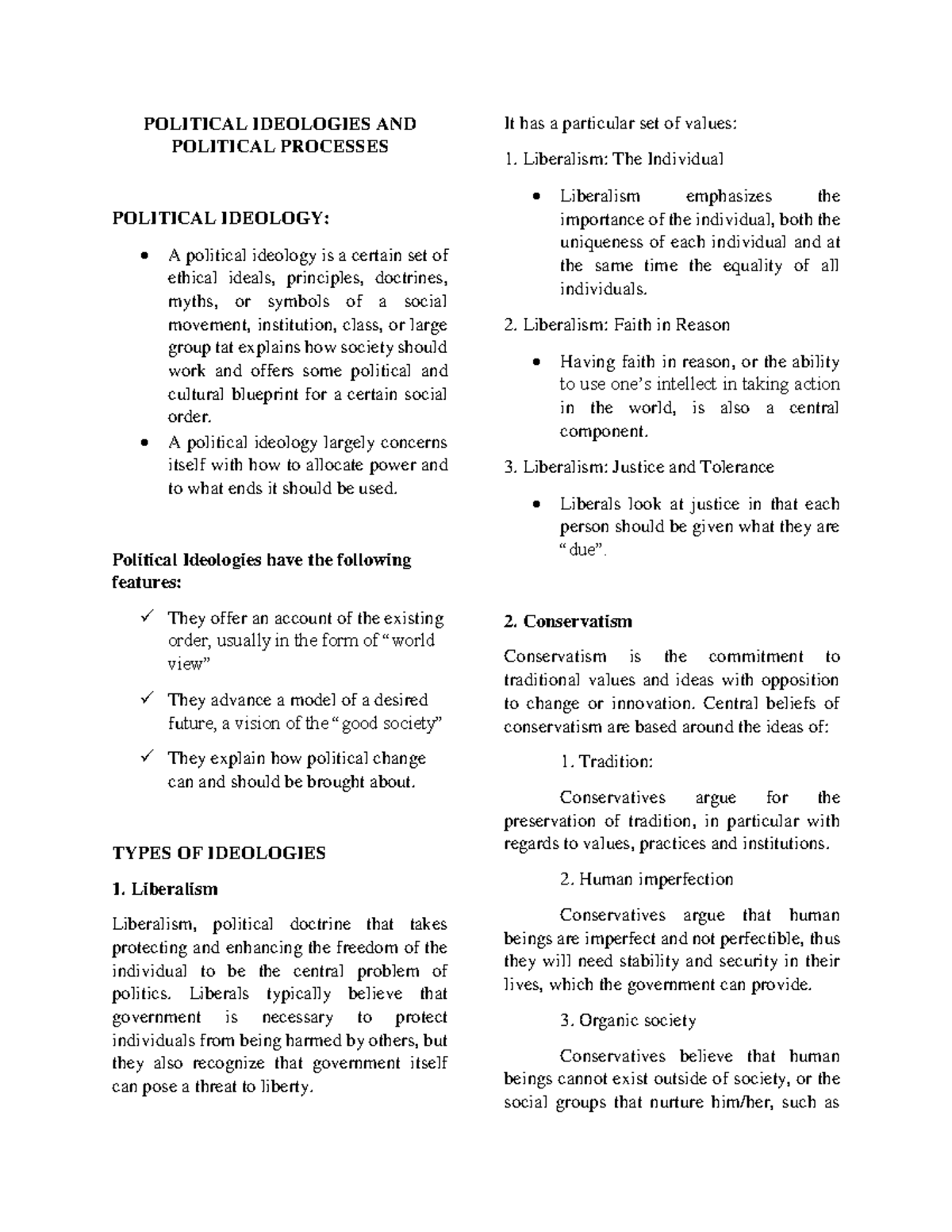 Political Ideologies AND Political Processes - POLITICAL IDEOLOGIES AND ...