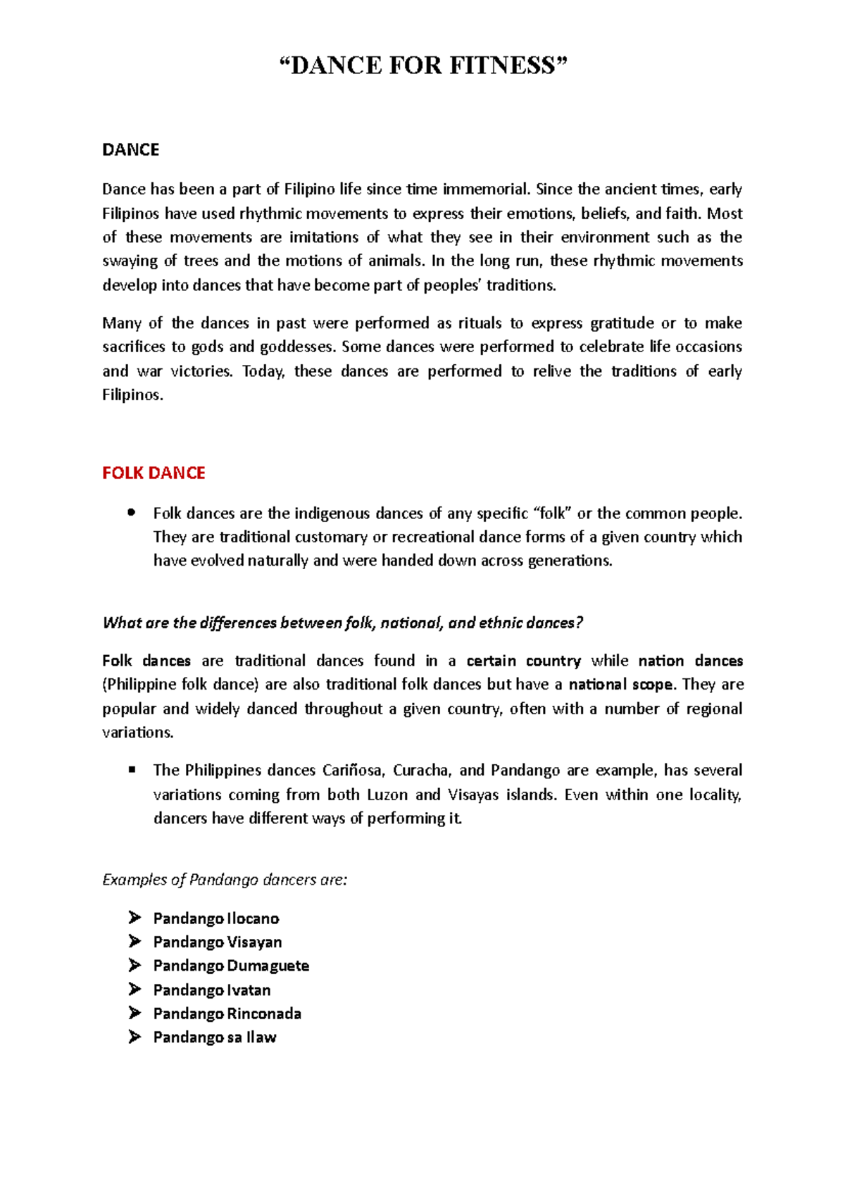 Dance FOR Fitness - physical education - WMSU - Studocu