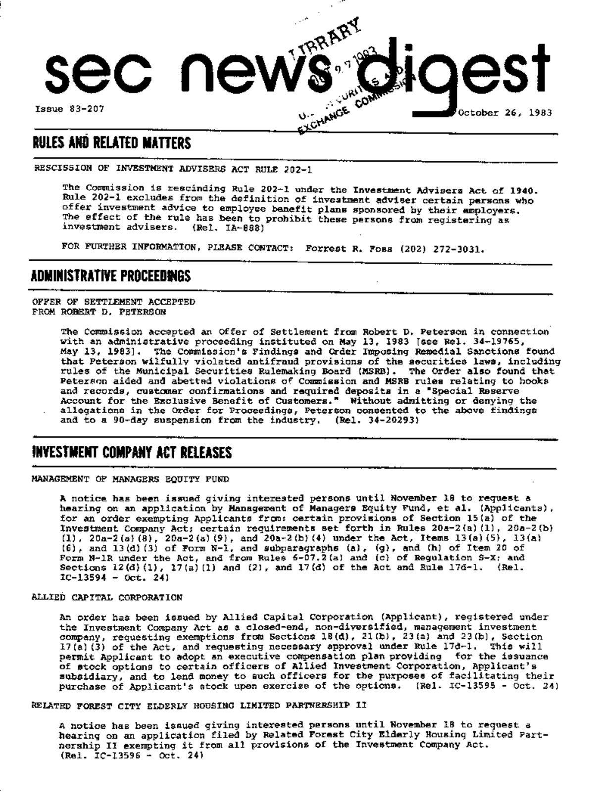 Dig102683 - SEC New Digest reference - sec Issue 83- RULES AND RELATED ...