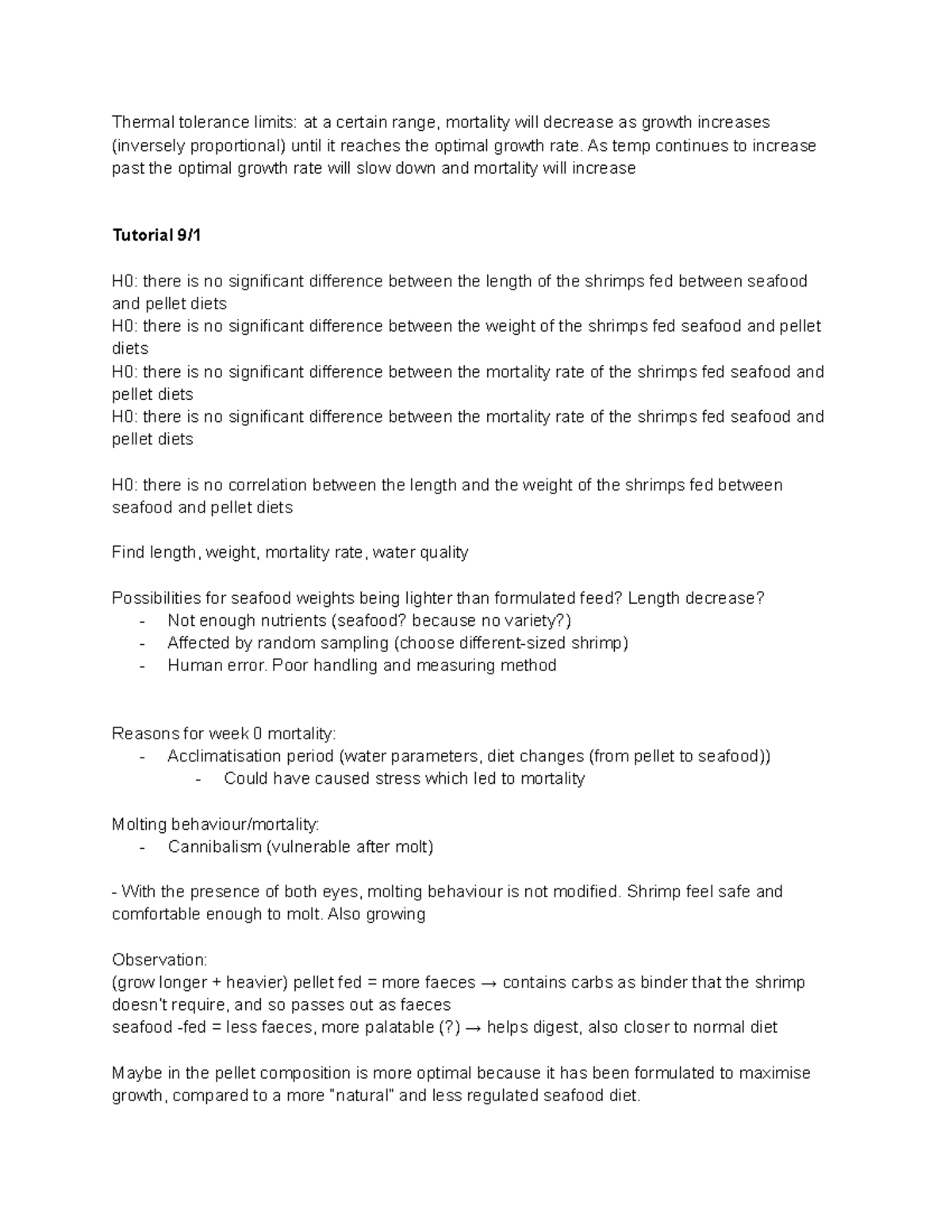 Aq2001 notes - Thermal tolerance limits: at a certain range, mortality ...
