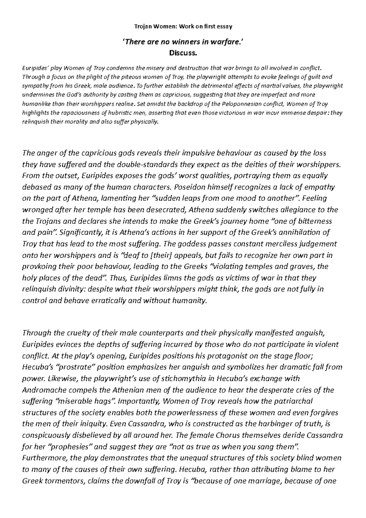WOT Class Essay - women of troy - Trojan Women: Work on first essay ...