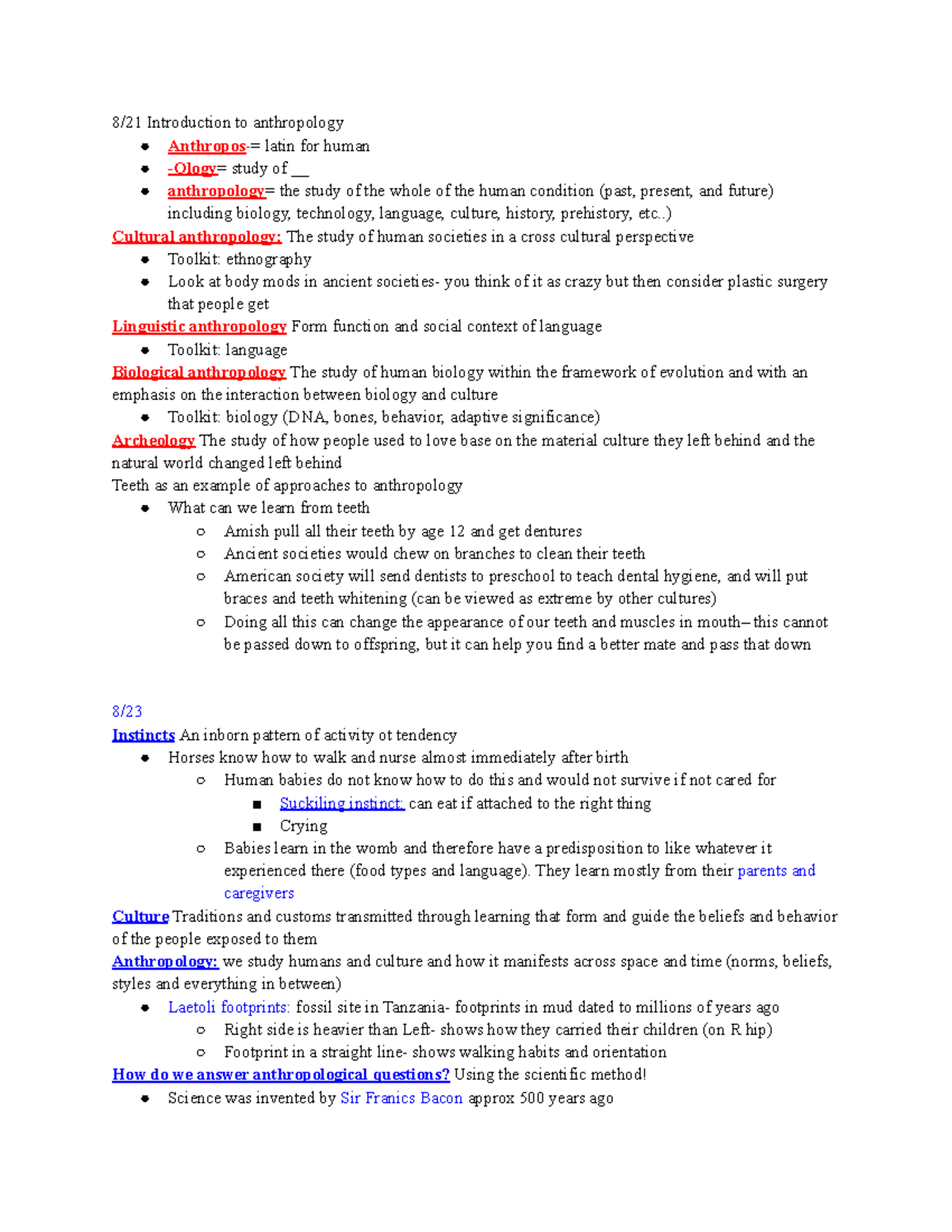 Anthro 111 Exam 1 - 8/21 Introduction to anthropology Anthropos-= latin ...