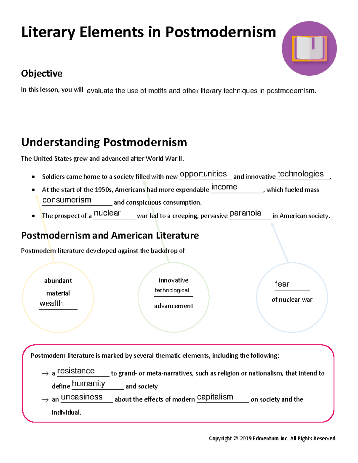 2.3 - Literary Elements in Postmodernism - Literary Elements in ...