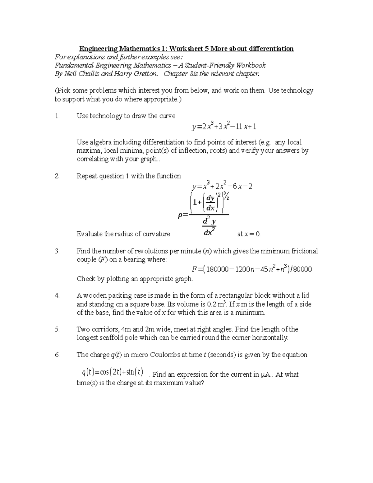 Worksheet 5 - tutorial questionsYear 1 - Engineering Mathematics ...