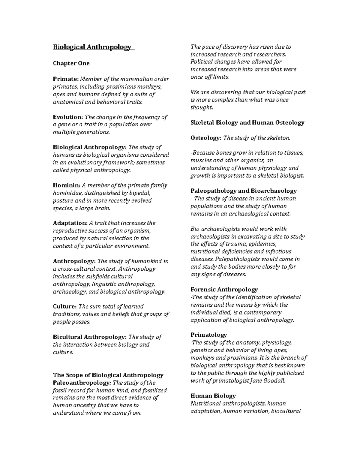 Biological Anthropology Notes - Biological Anthropology Chapter One ...