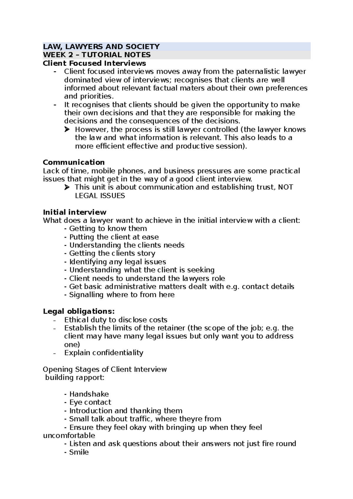 LAWS108 Week 2 Tutorial - LAW, LAWYERS AND SOCIETY WEEK 2 – TUTORIAL ...