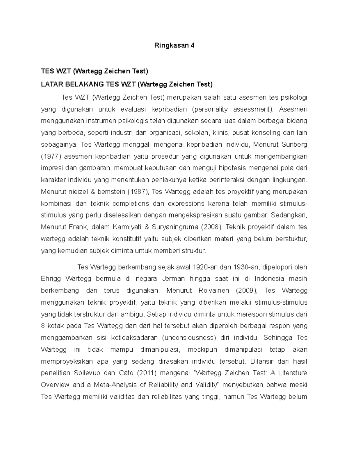 Ringkasan 4 - Ringkasan 4 TES WZT (Wartegg Zeichen Test) LATAR BELAKANG ...