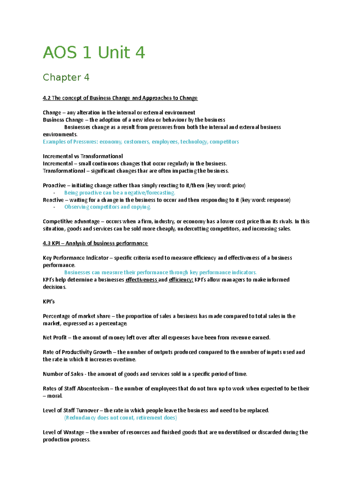 Business Management - AOS 1 Unit 4 Notes - AOS 1 Unit 4 Chapter 4 4 The ...