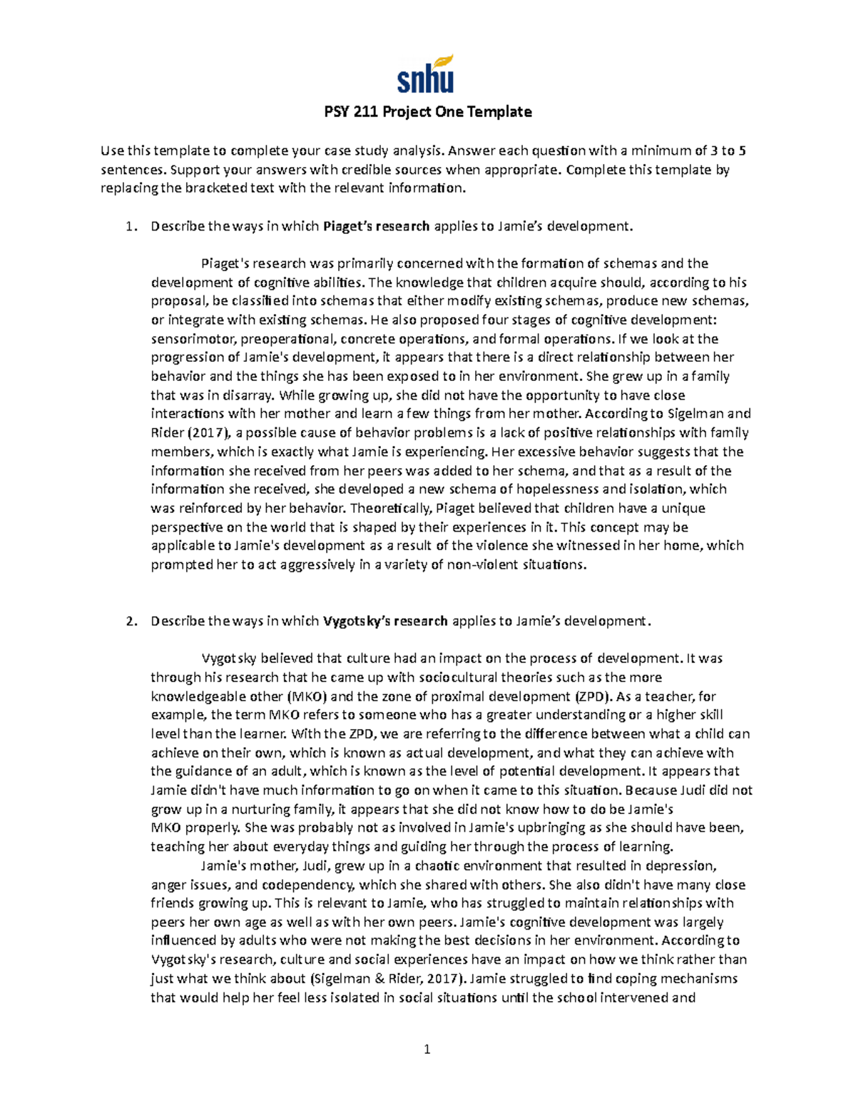 PSY 211 Project One Template - PSY 211 Project One Template Use this ...