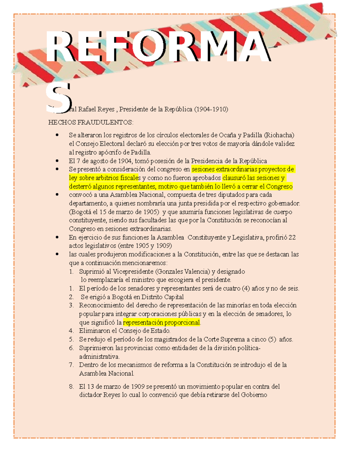 Reformas - El general Rafael Reyes , Presidente de la República (1904 ...
