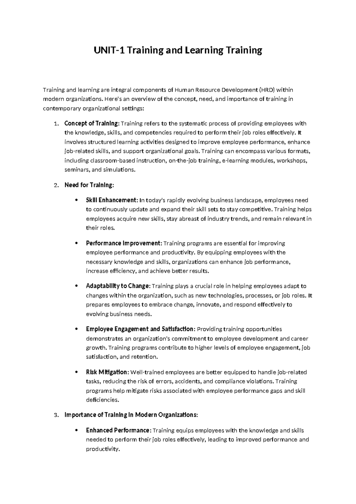 Training and Learning Training - UNIT-1 Training and Learning Training Training and learning are ...