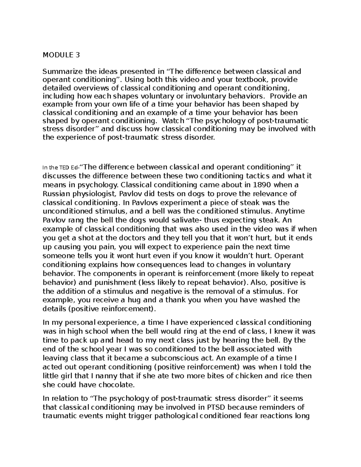 Module 3 - General psychology course - MODULE 3 Summarize the ideas ...