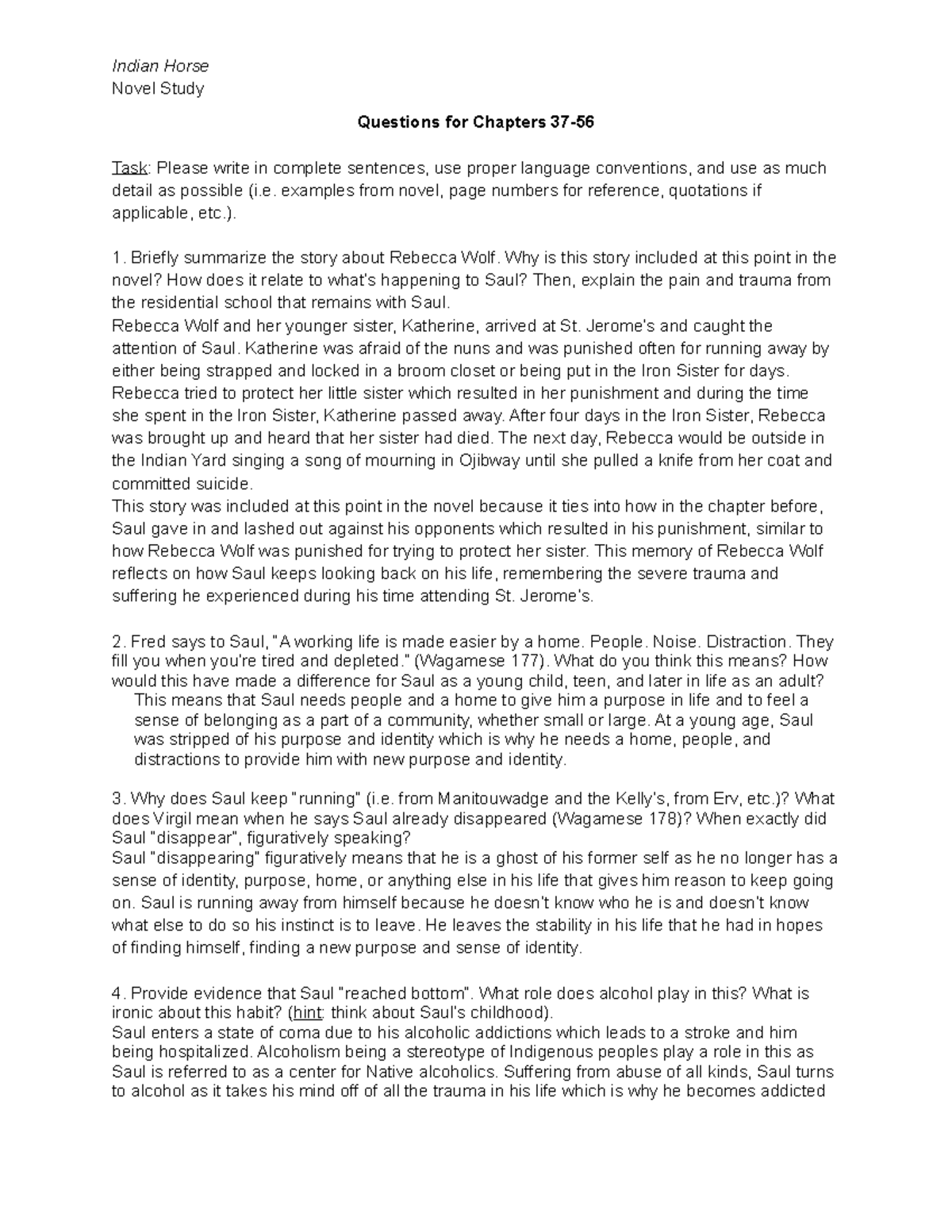 Copy of Copy of Student Questions Chapters 37-56 - Indian Horse Novel ...