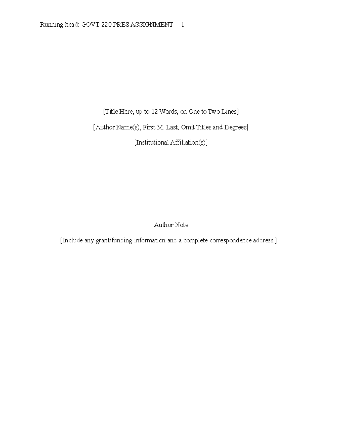 (GOVT 220) Presentation Assignment - Running head: GOVT 220 PRES ...