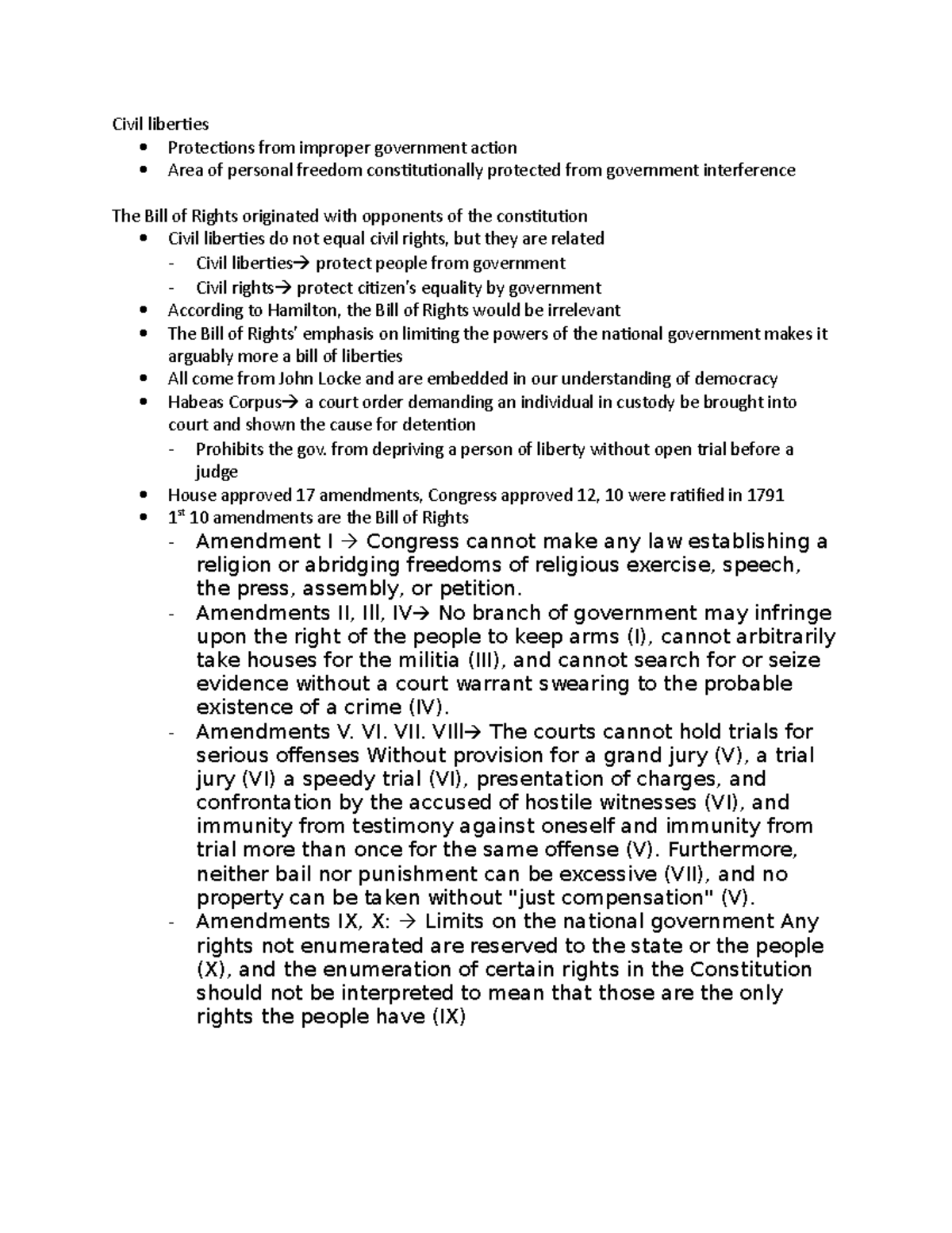 Civil liberties - notes taken in class and from we the people textbook ...