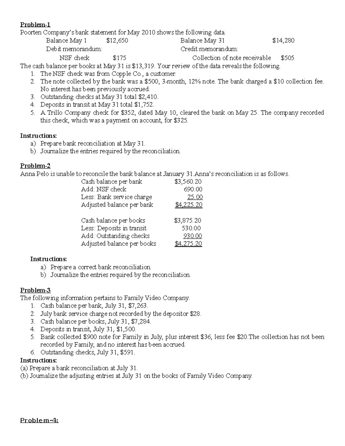 Bank Reconciliation Assignment Problem Poorten Company s Bank bank-reconciliation-assignment-problem-poorten-company-s-bank