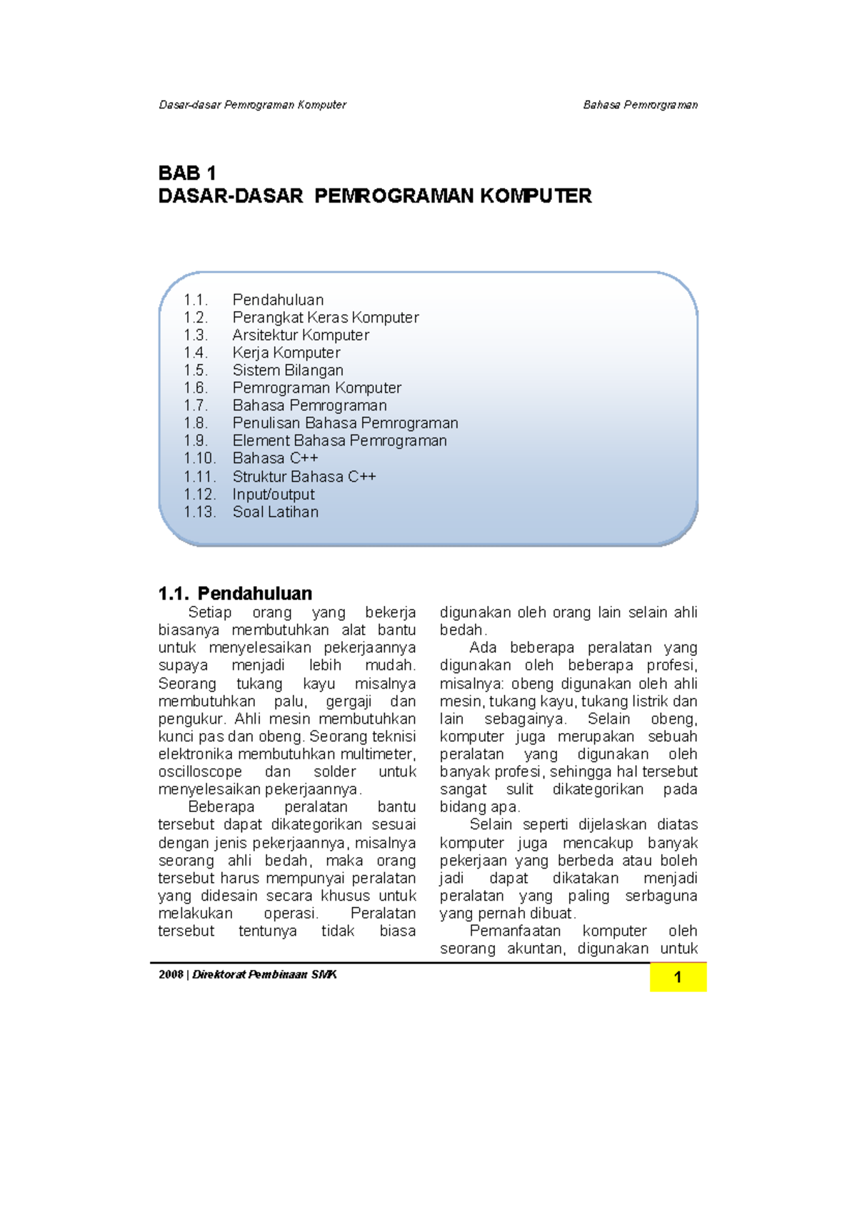 Bab 1 Pemrograman Komputer - Dasar-dasar Pemrograman Komputer Bahasa ...