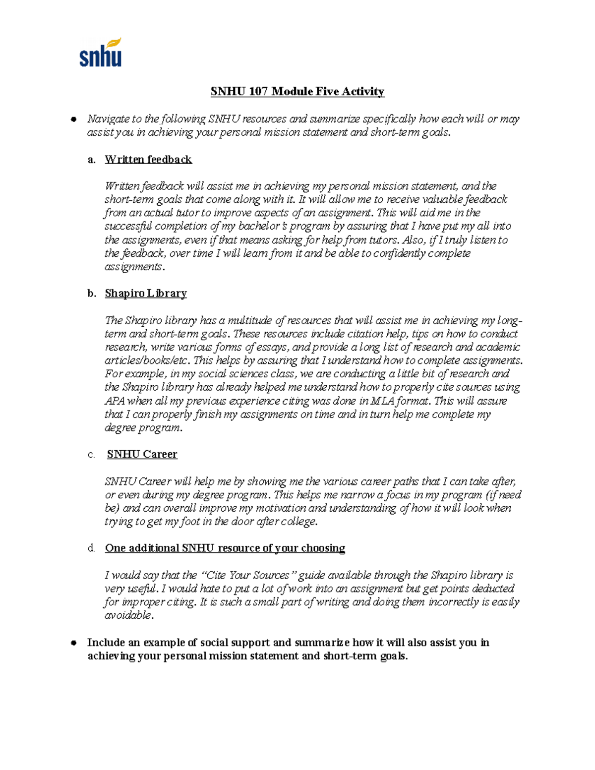 SNHU 107 Module Five Activity - SNHU 107 Module Five Activity Navigate to the following SNHU ...