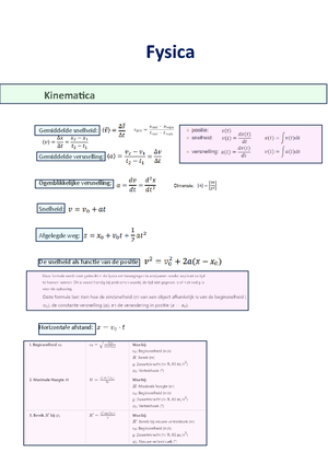Formules fysica - Fysica Kinematica Gemiddelde snelheid: Gemiddelde ...