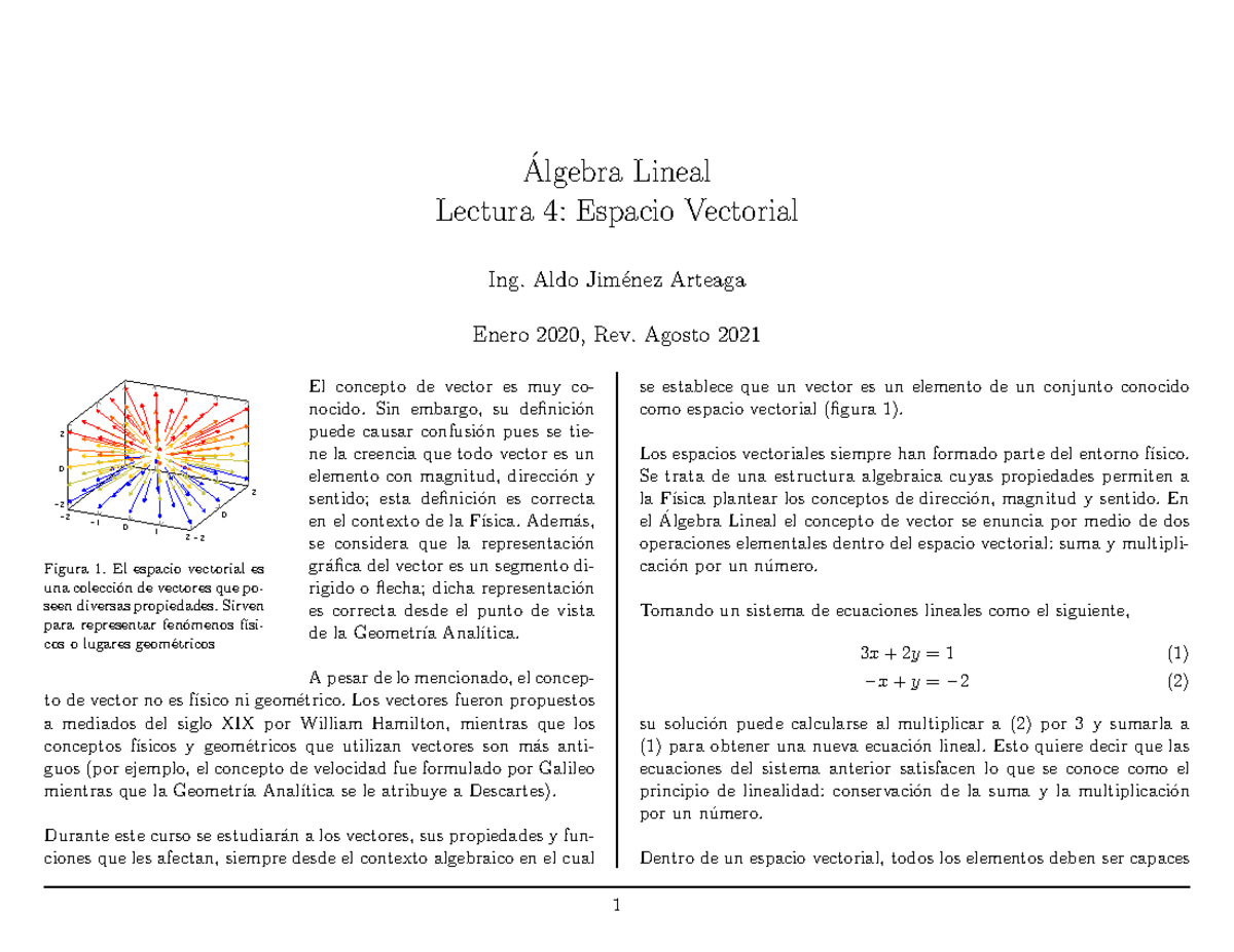 Al Lectura 4 Apuntes Acerca De El Espacio Vectorial Algebra Lineal