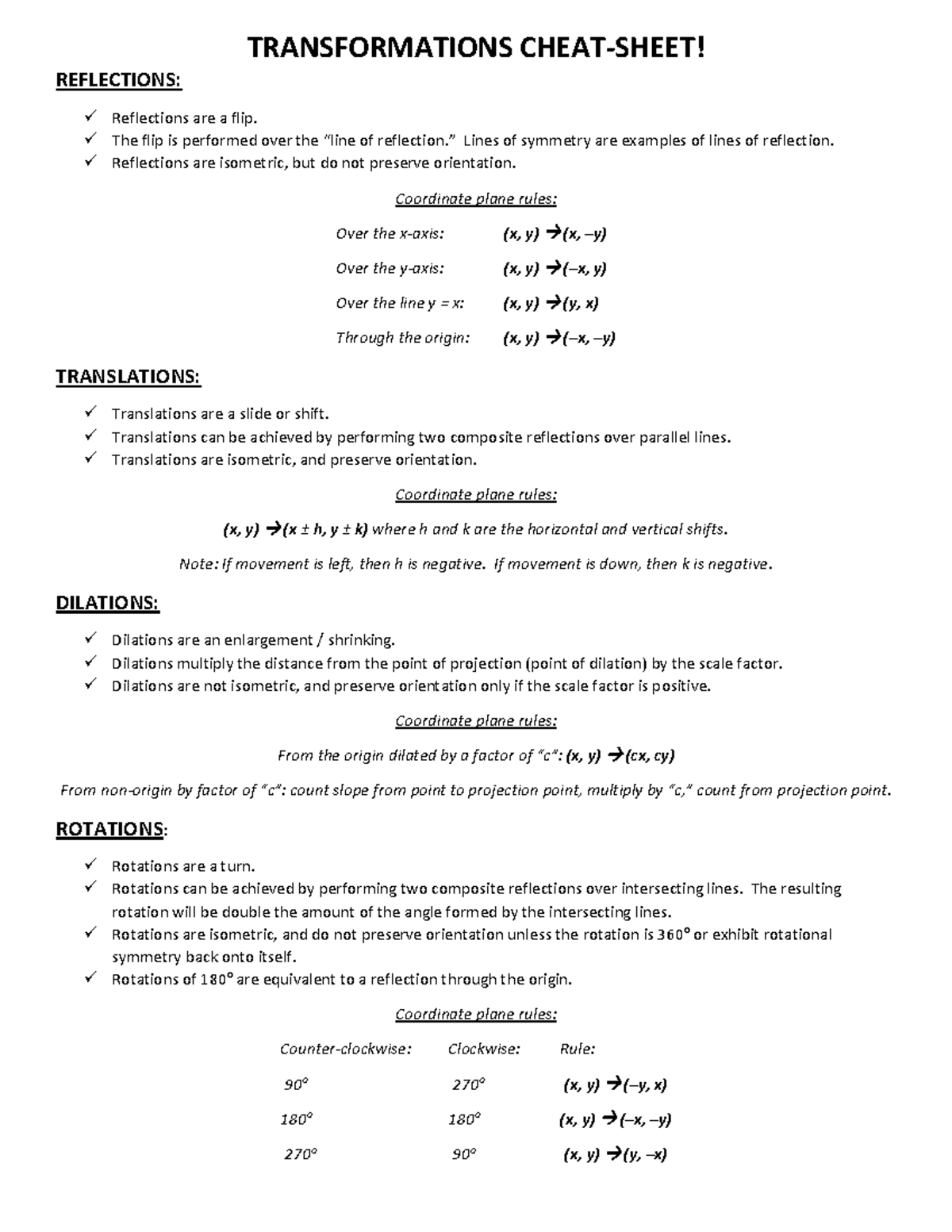 Transformations cheat sheet resource - TRANSFORMATIONS CHEAT-SHEET ...