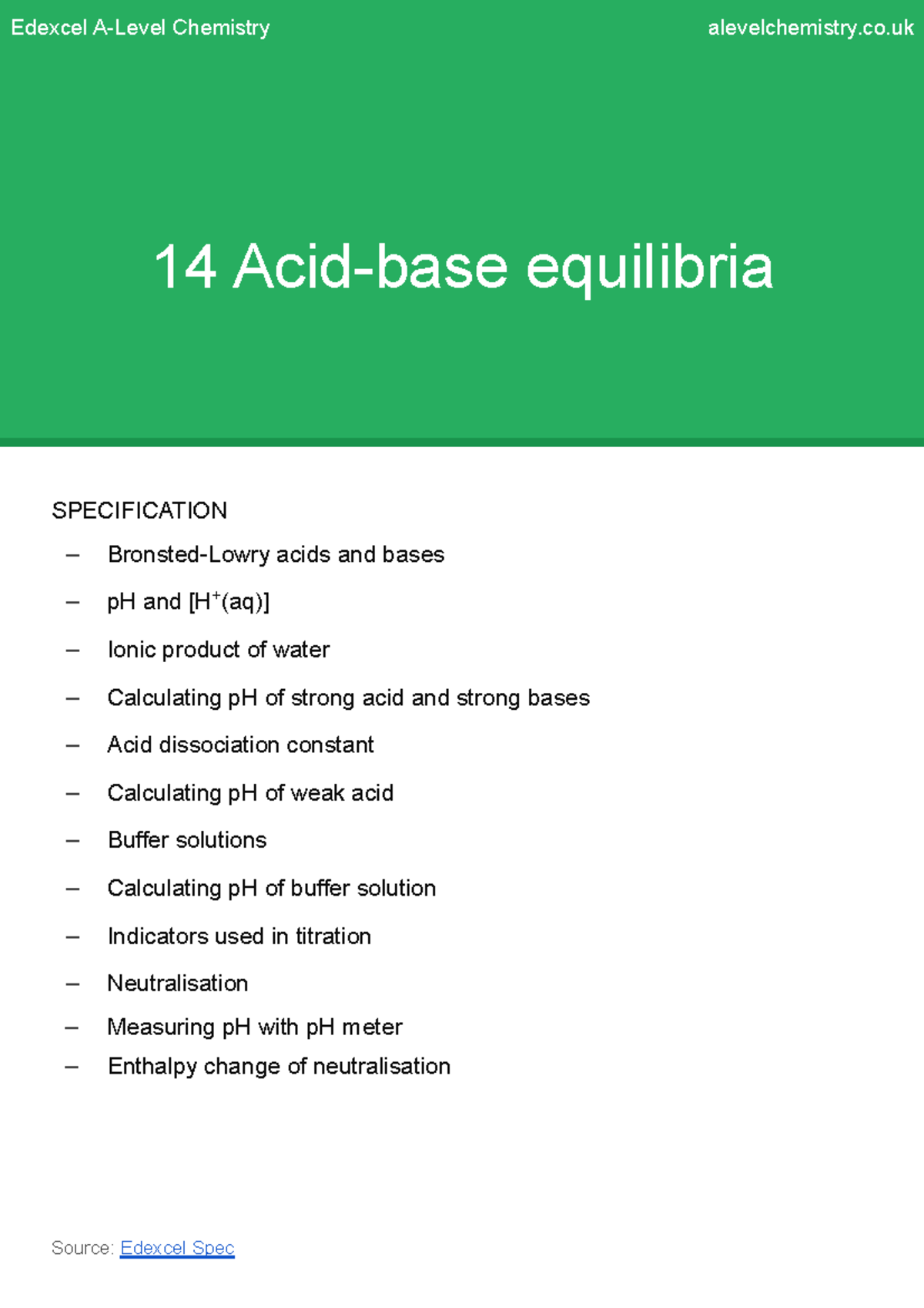 25 Acid-base equilibria - SPECIFICATION ‒ Bronsted-Lowry acids and ...