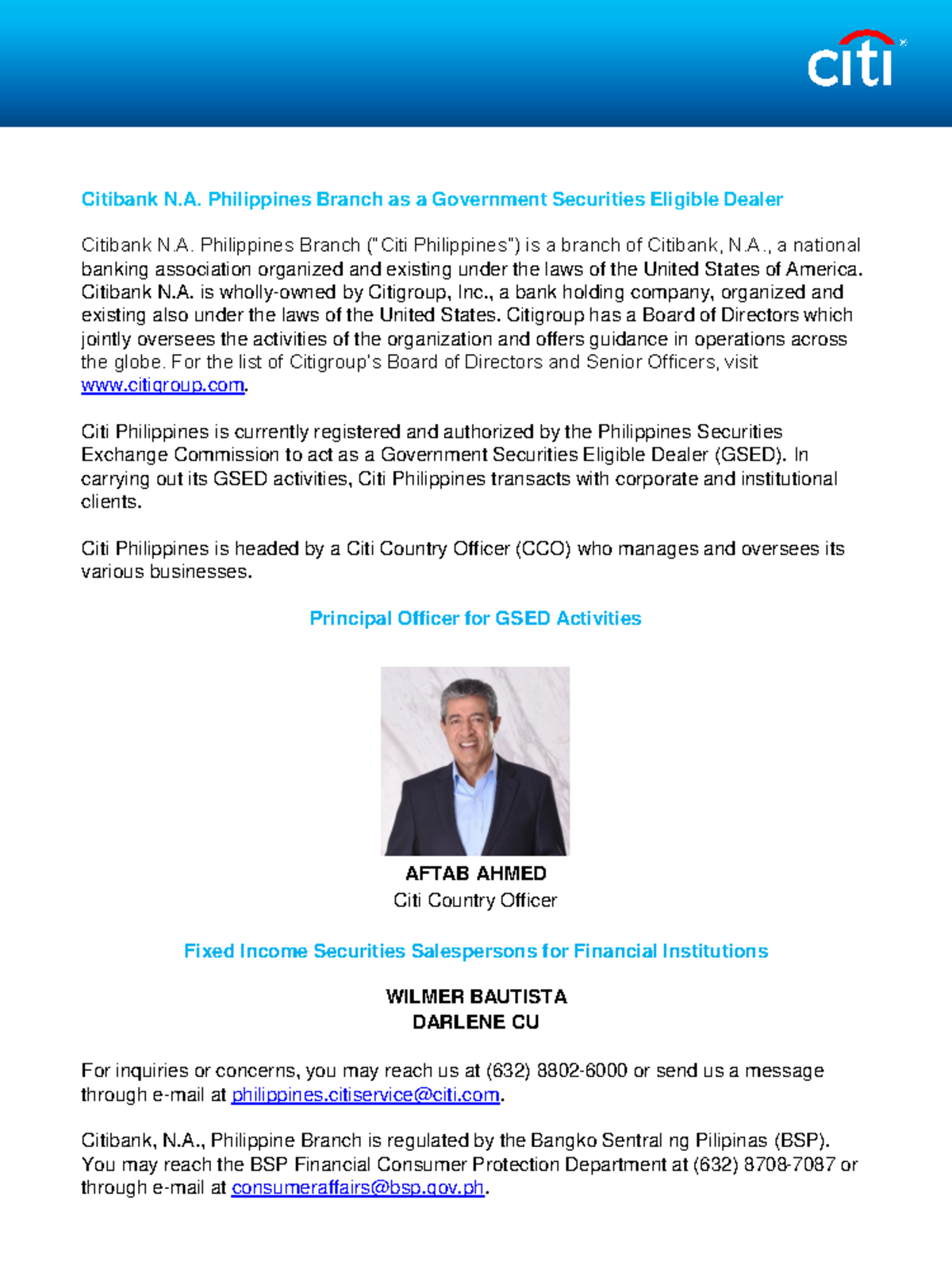 Citi-GSED - Citibank N. Philippines Branch as a Government Securities ...