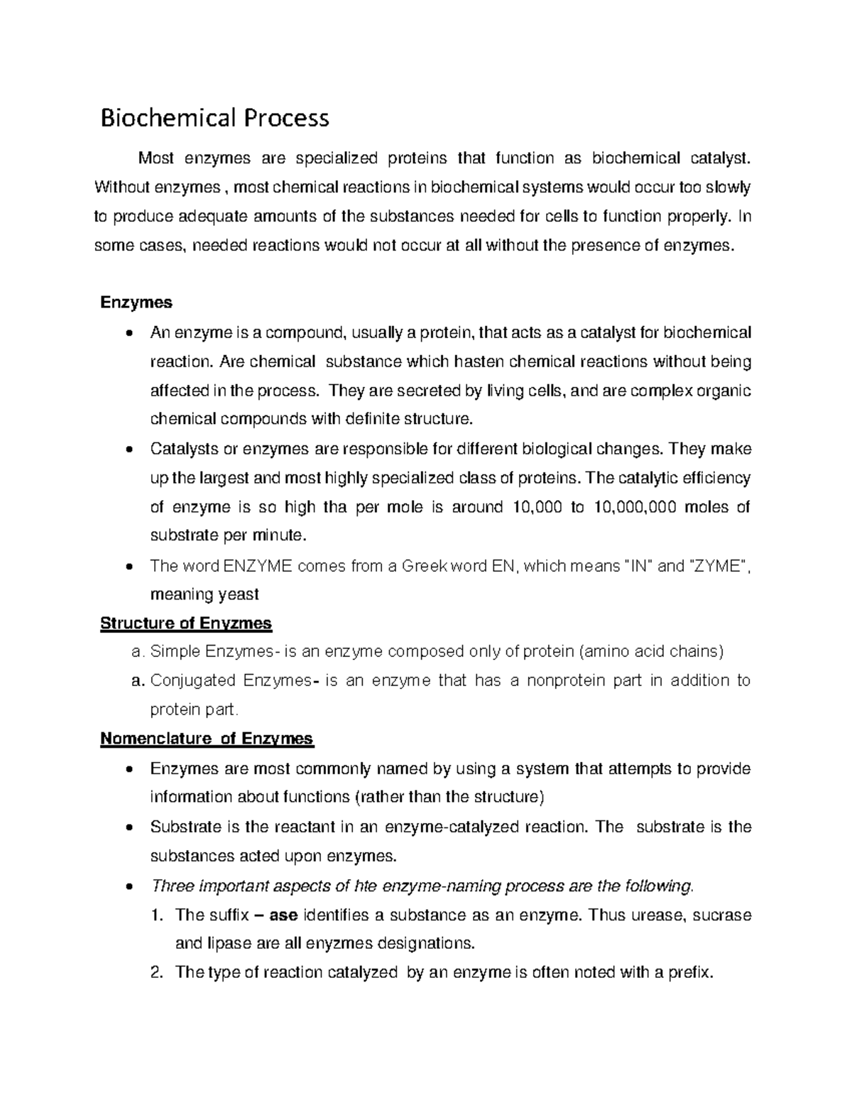 Biochemical Process- Module 6 - Biochemical Process Most enzymes are ...