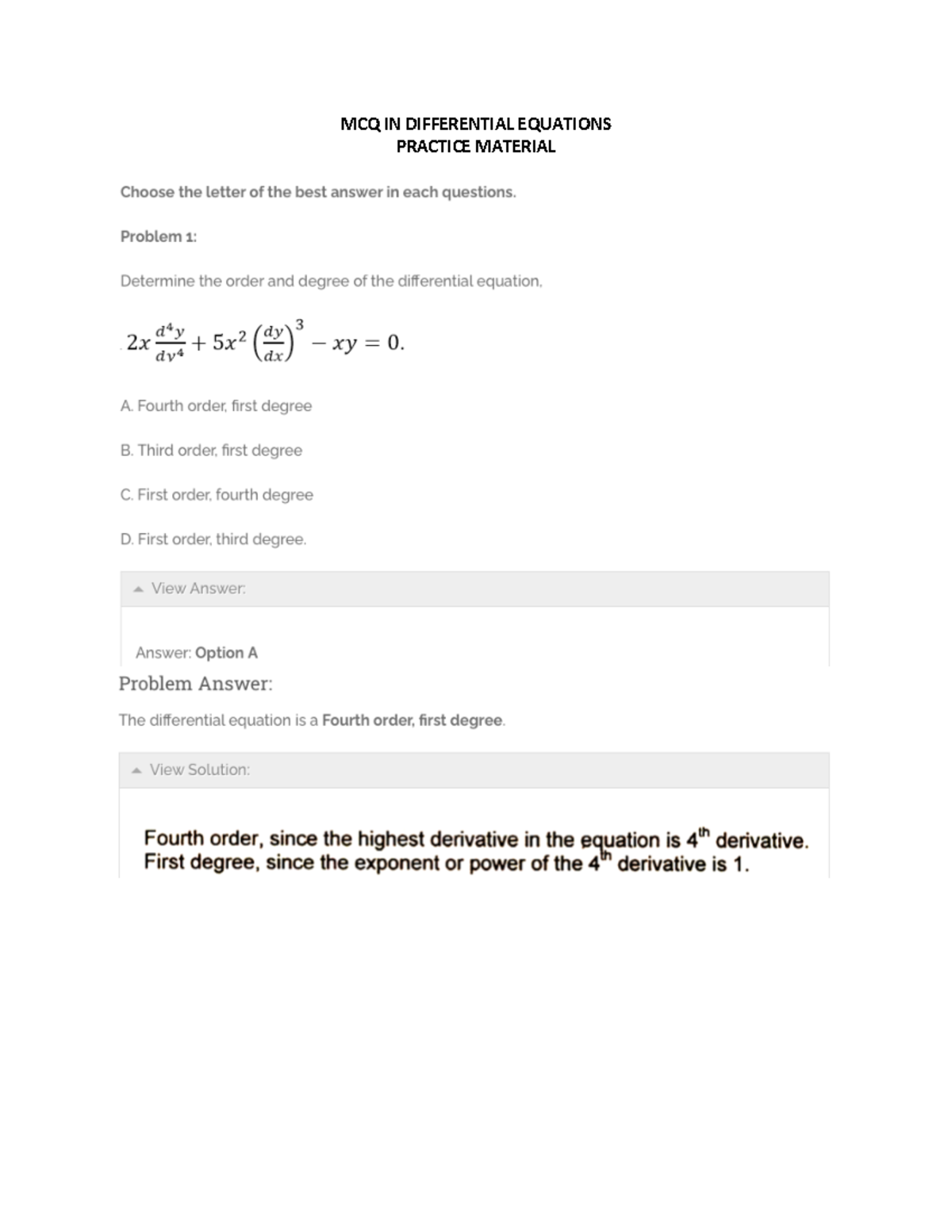 MCQ IN Differential Equations - MCQ IN DIFFERENTIAL EQUATIONS PRACTICE ...