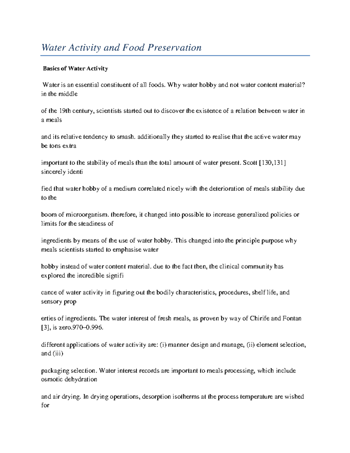 Water Activity and Food Preservation - Why water hobby and not water ...