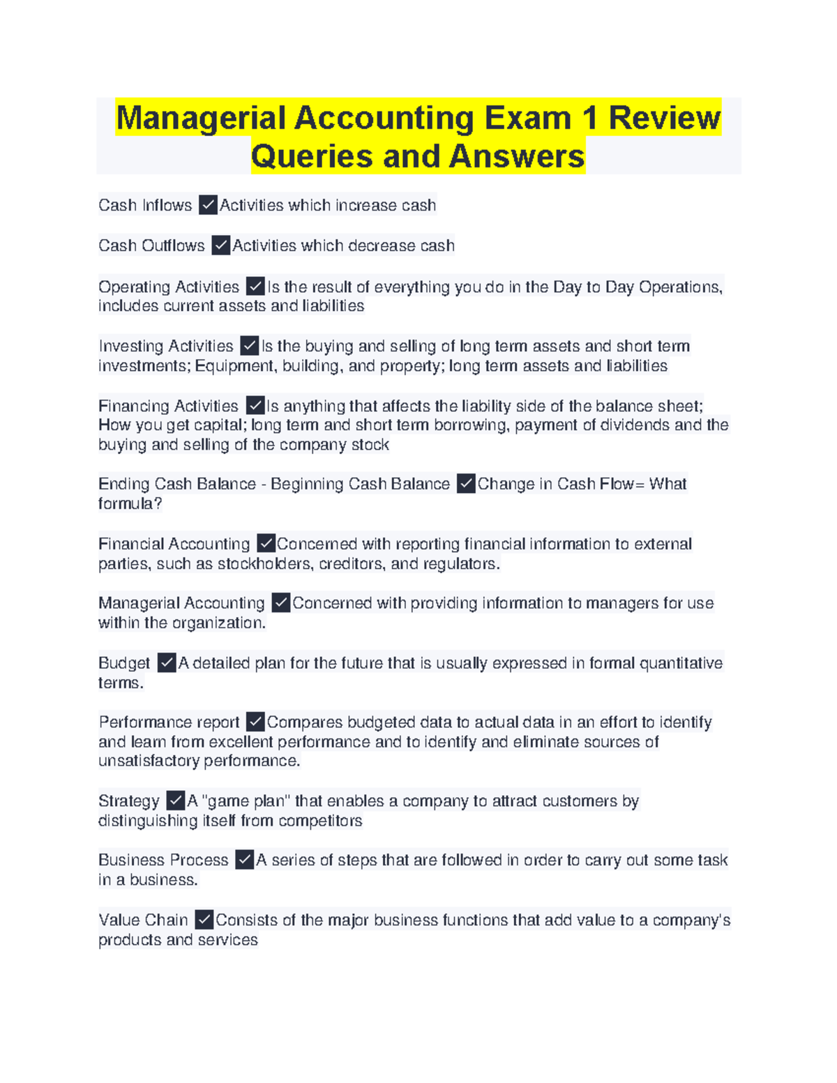 Managerial Accounting Exam 1 Review Queries and Answers - Managerial ...