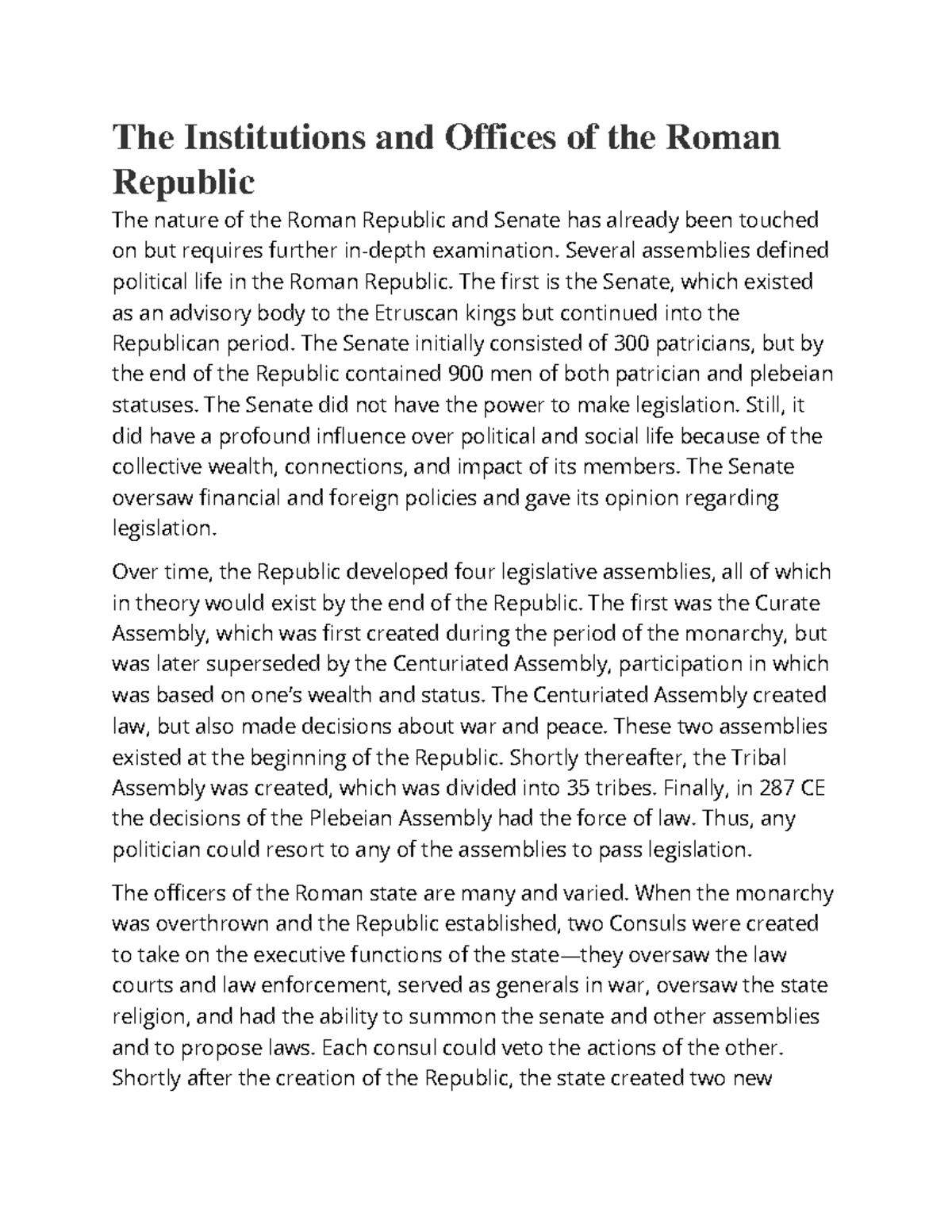 The Institutions and Offices of the Roman Republic - The Institutions ...