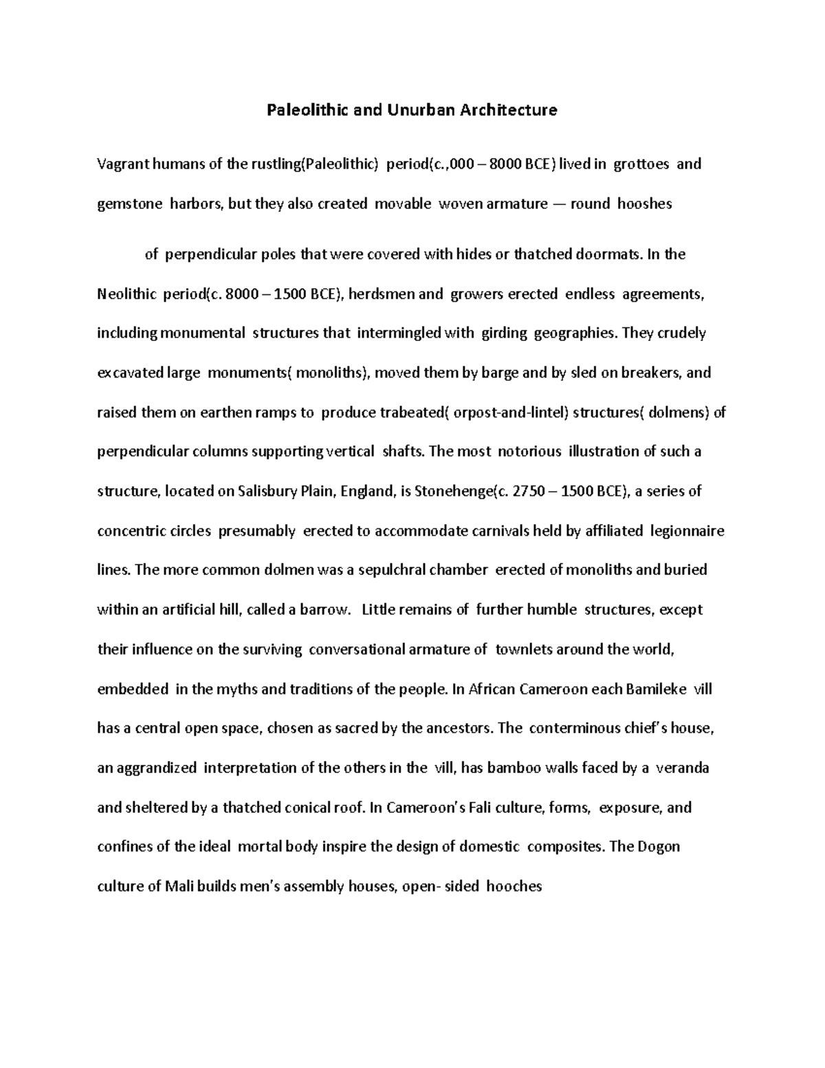 Paleolithic and Unurban Architecture - Paleolithic and Unurban ...