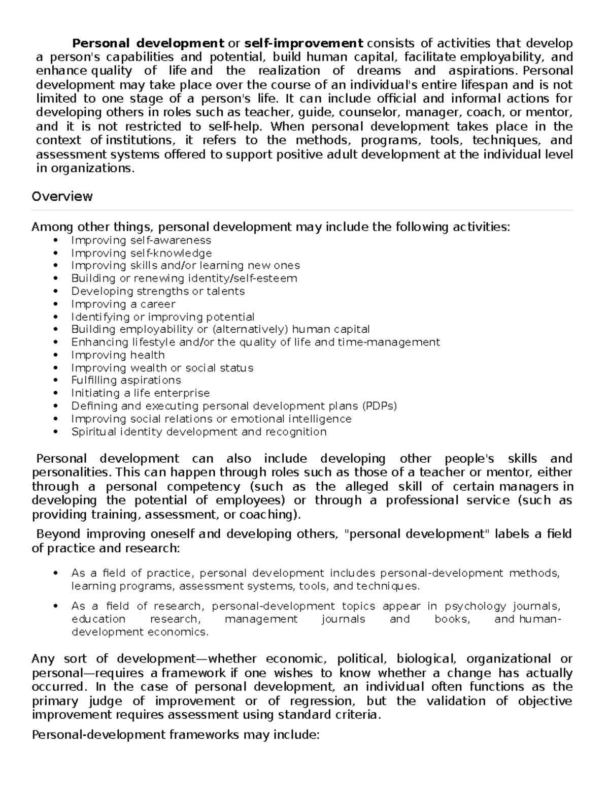 Personal development - Personal development may take place over the ...