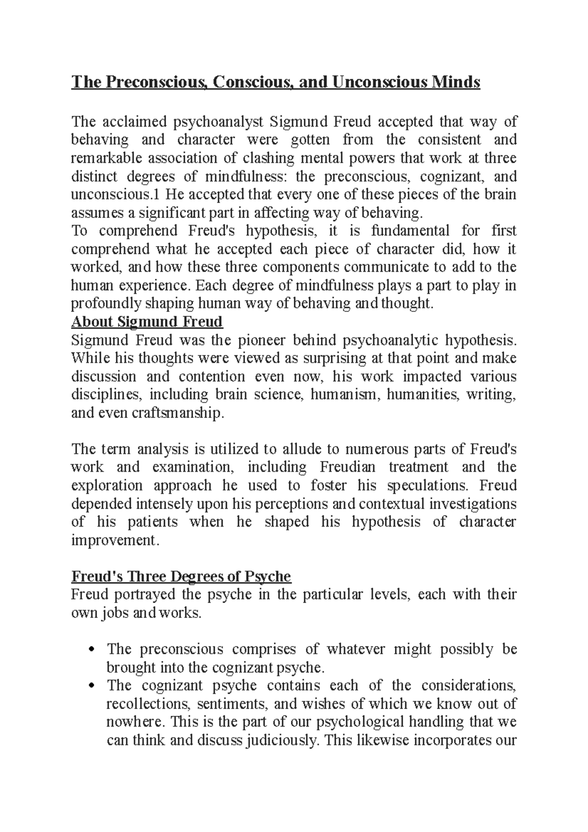 The Preconscious, Conscious, and Unconscious Minds - To comprehend ...