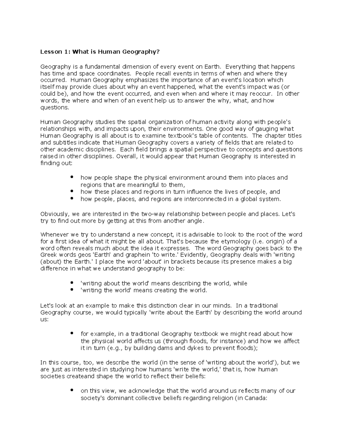 GG102 Ch 1-5 modules - Lesson 1: What is Human Geography? Geography is ...