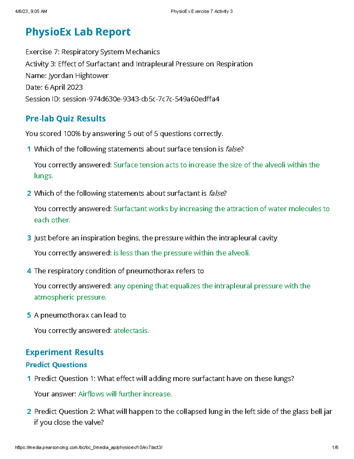 Respiratory System Mechanics Physio Ex 3 - PhysioEx Lab Report Exercise ...