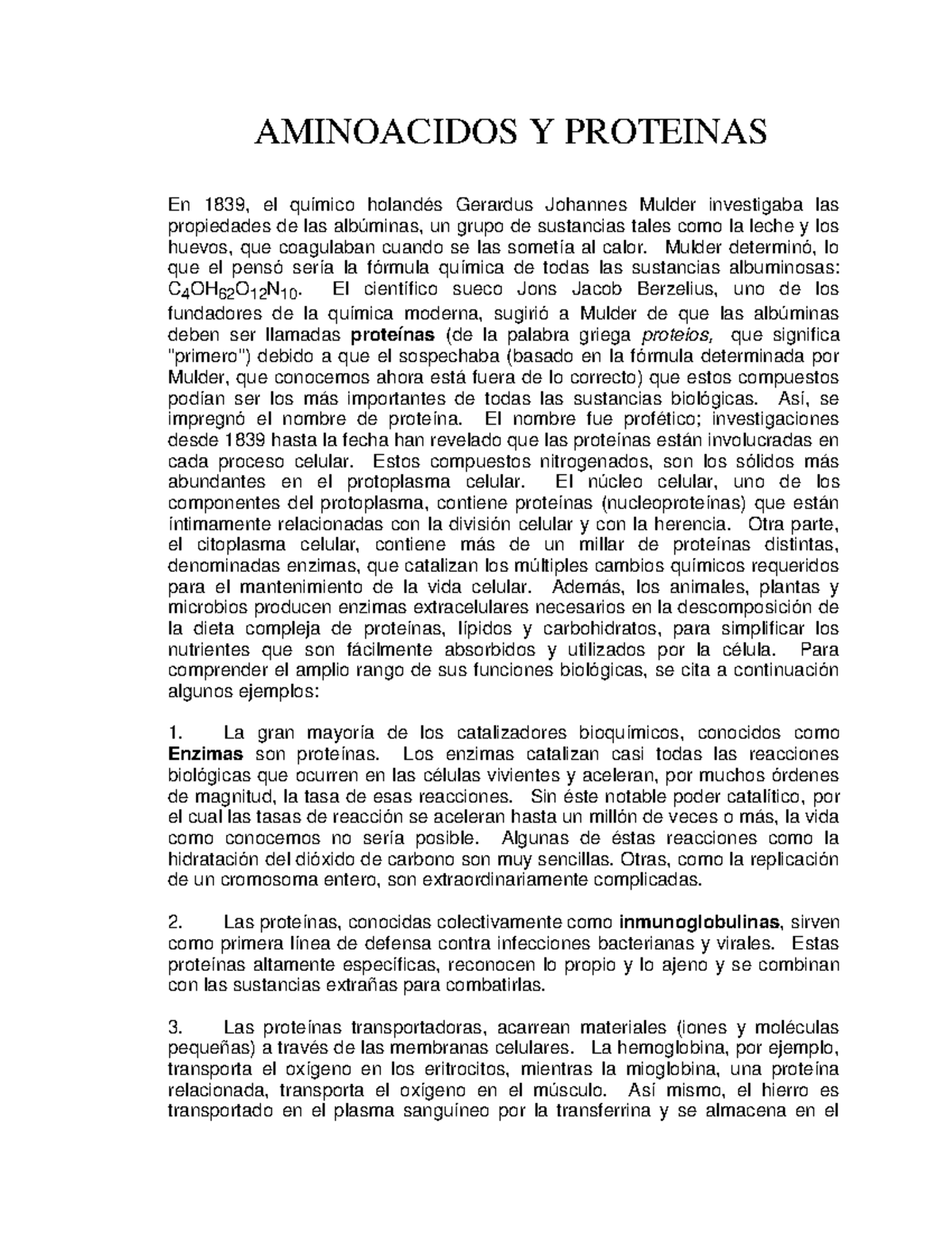 Aminoacidos - AMINOACIDOS Y PROTEINAS En 1839, el químico holandés ...