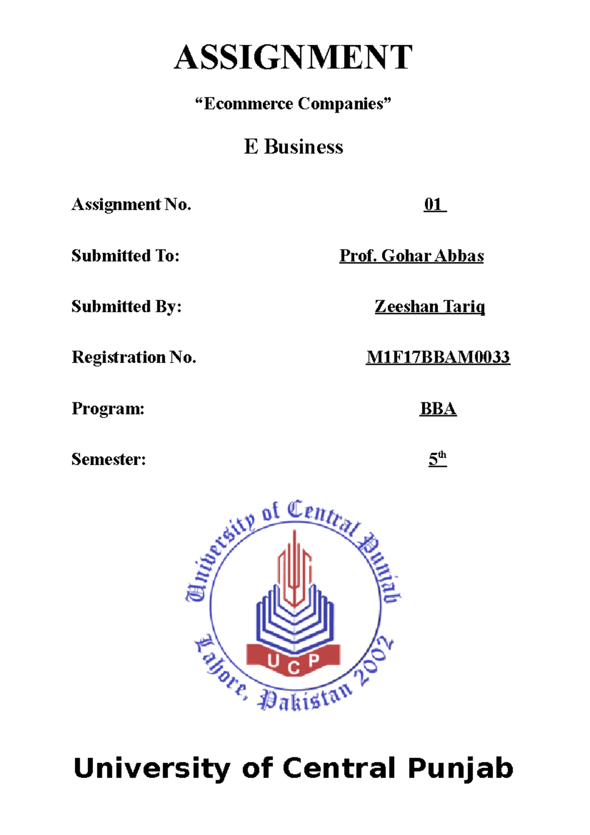 ASS 1 - Assignment - ASSIGNMENT “Ecommerce Companies” E Business ...