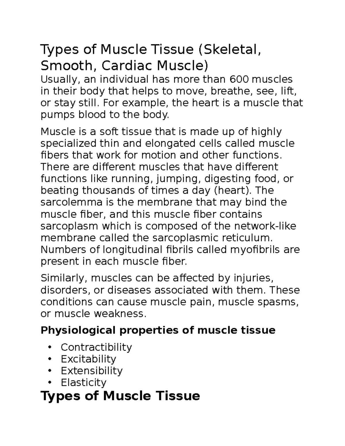 Bio 20 - notes - Types of Muscle Tissue (Skeletal, Smooth, Cardiac ...