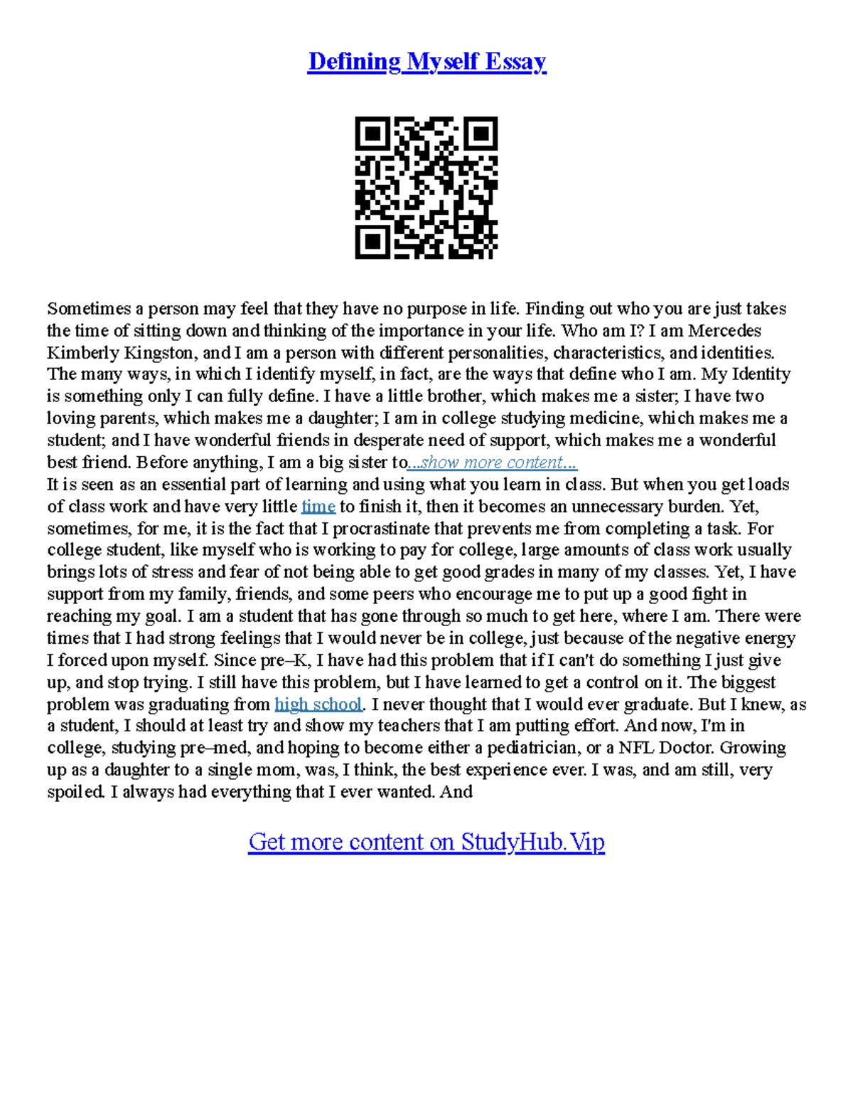 How To Write Essay About Yourself Example - Defining Myself Essay ...