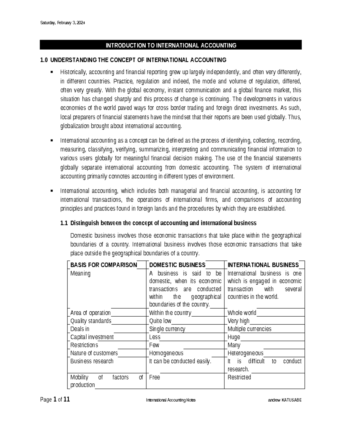 Chapter 1 - Introduction TO International Accounting - INTRODUCTION TO ...