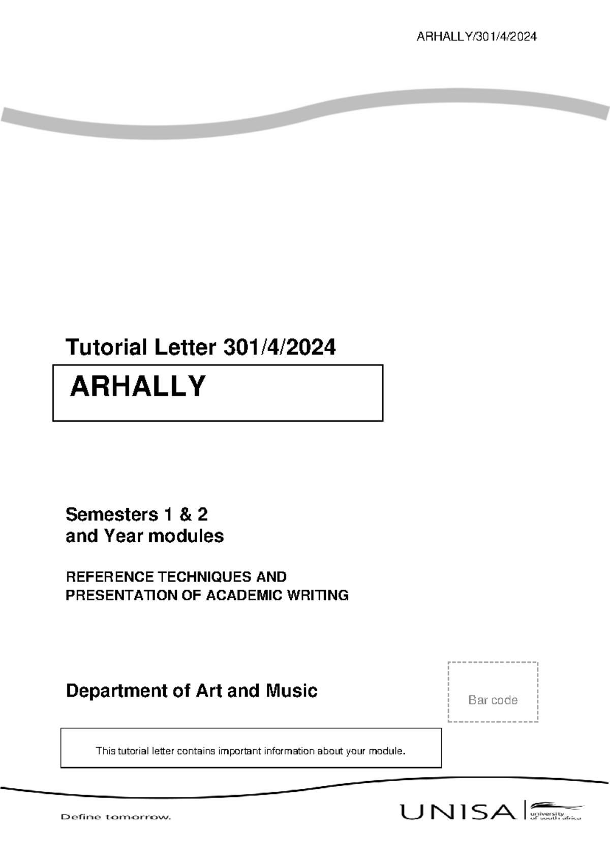 Tutorial letter Arhally - ARHALLY/301/4/202 4 Tutorial Letter 301 / 4 ...
